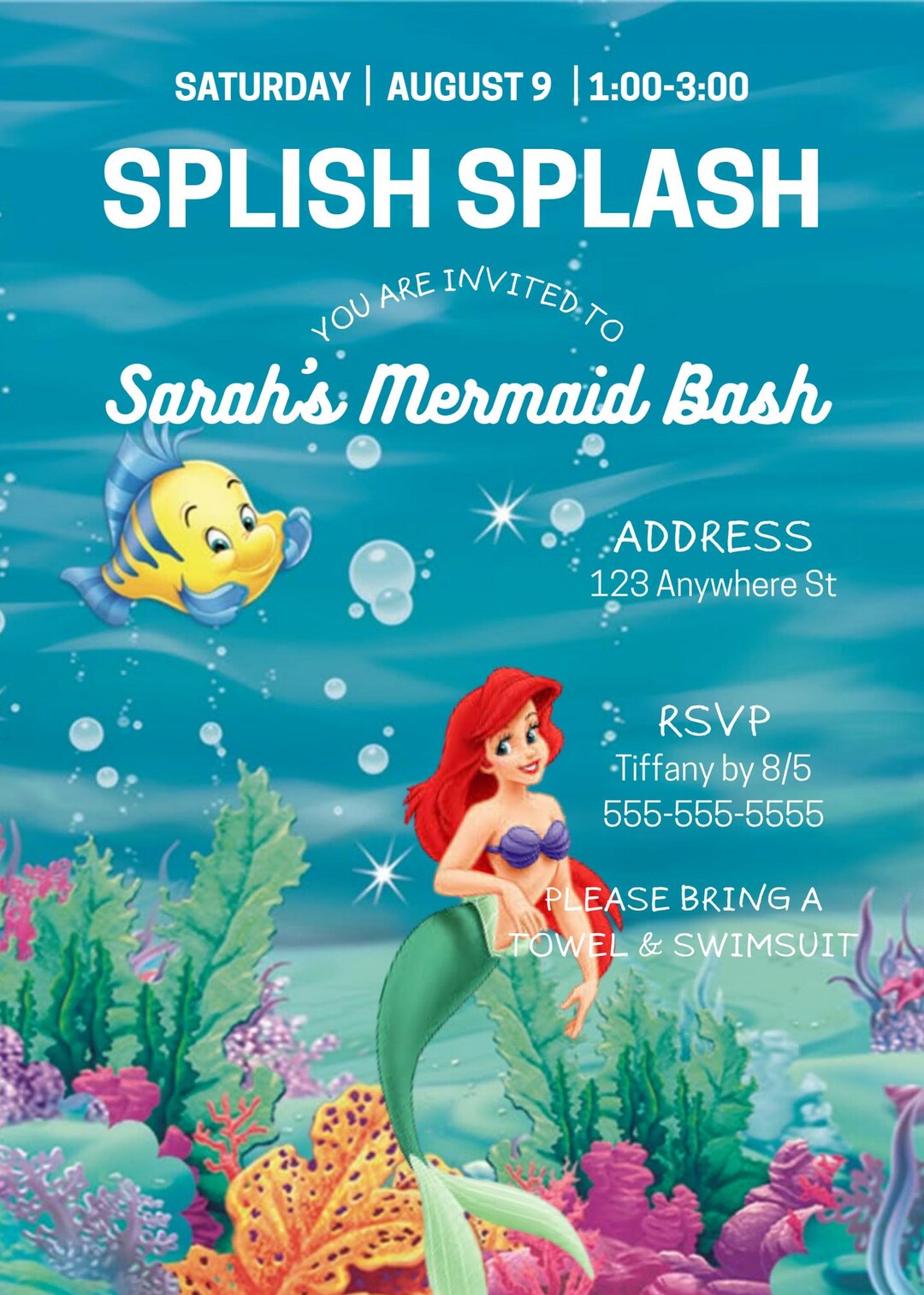 Little Mermaid Birthday Invitation - Etsy