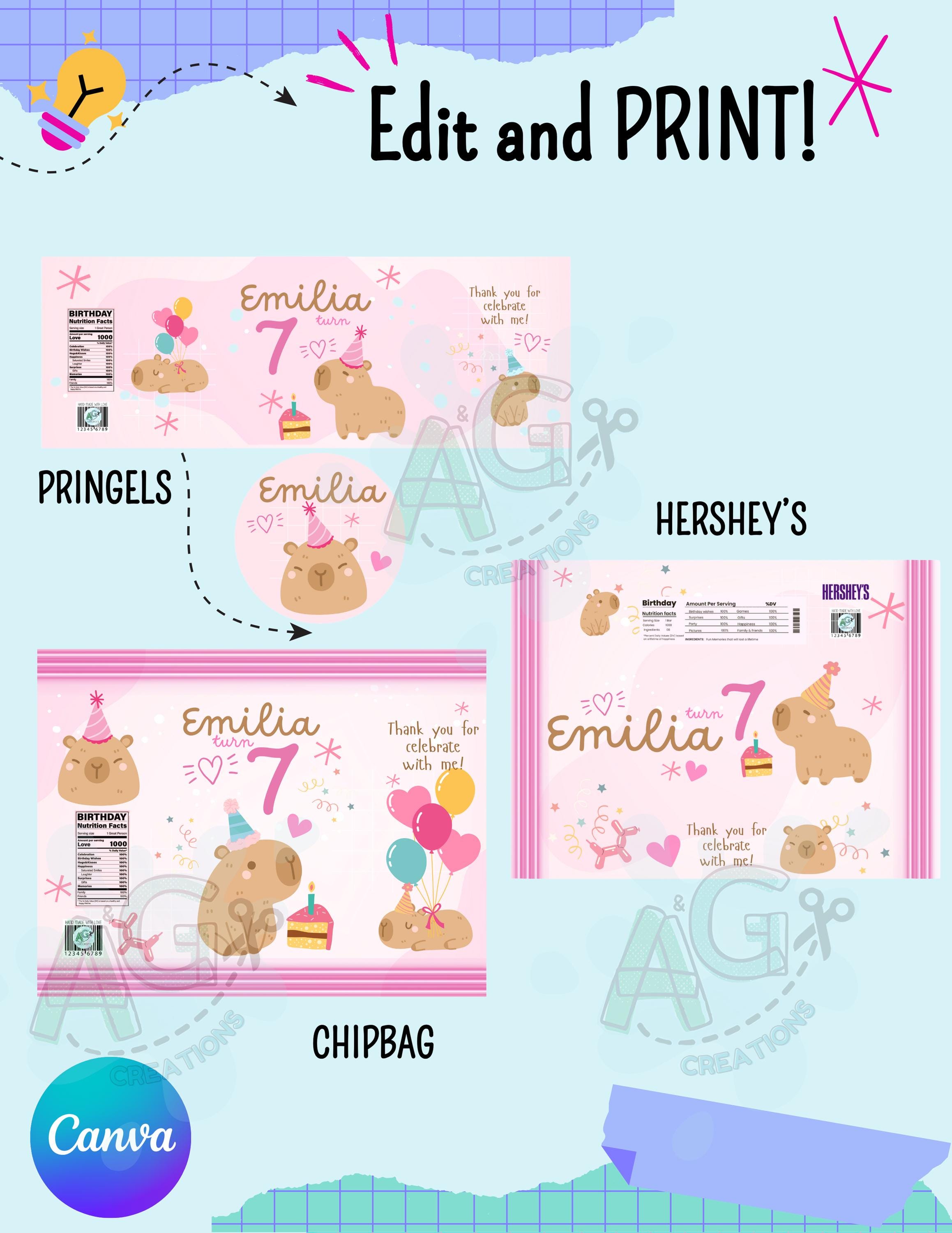 Editable Capybara Templates | Invitation Chipbag Chocolate & Snack ...