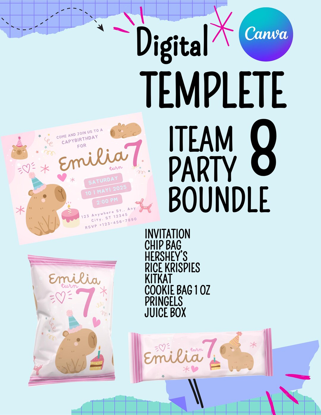 Editable Capybara Templates | Invitation Chipbag Chocolate & Snack ...