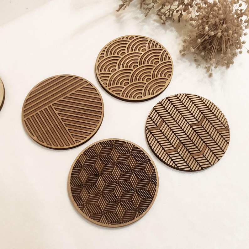 Geometric Handmade Wooden Coasters | Set of 4 - Etsy
