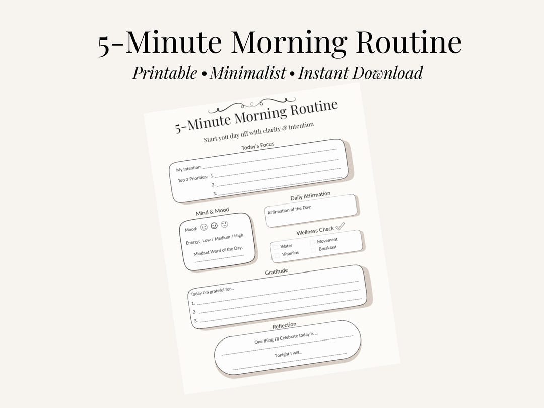5 Minute Morning Routine Printable | Daily Intention Planner | Morning ...