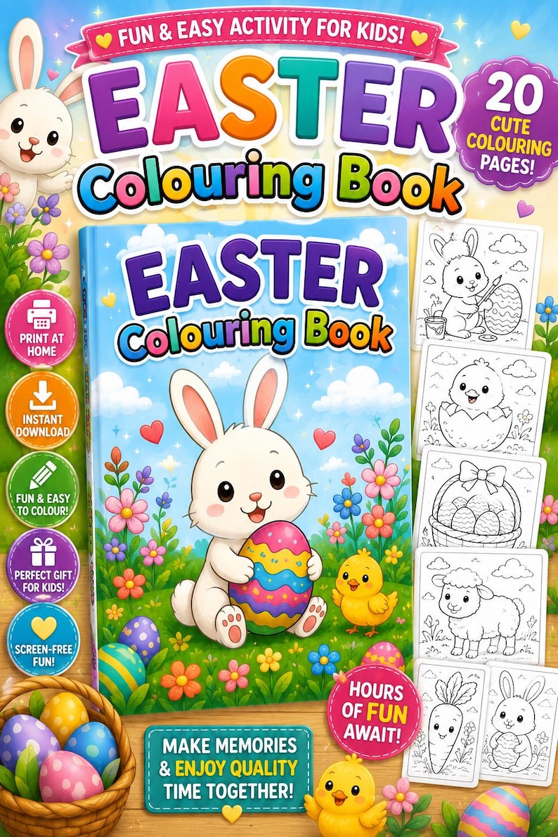 Easter Colouring Book for Kids Printable PDF | 20 Cute Easter Colouring ...