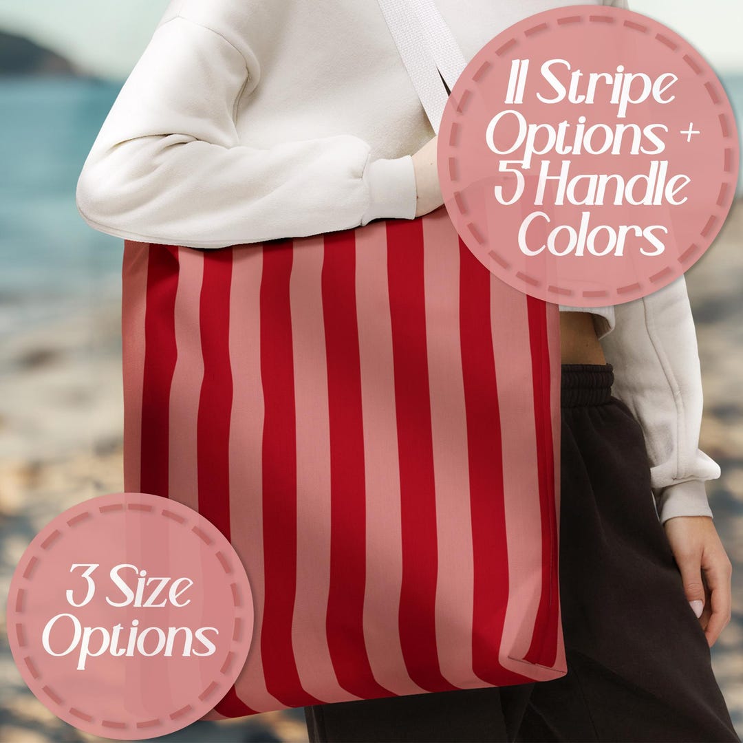 Striped Tote Bag Storage Solution for Shopping Market Bag Everyday Use ...