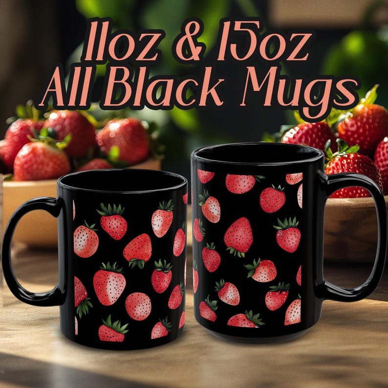 Ceramic Strawberry Mug Hand Drawn Fruit Pattern Kitchen Decor Coffee ...