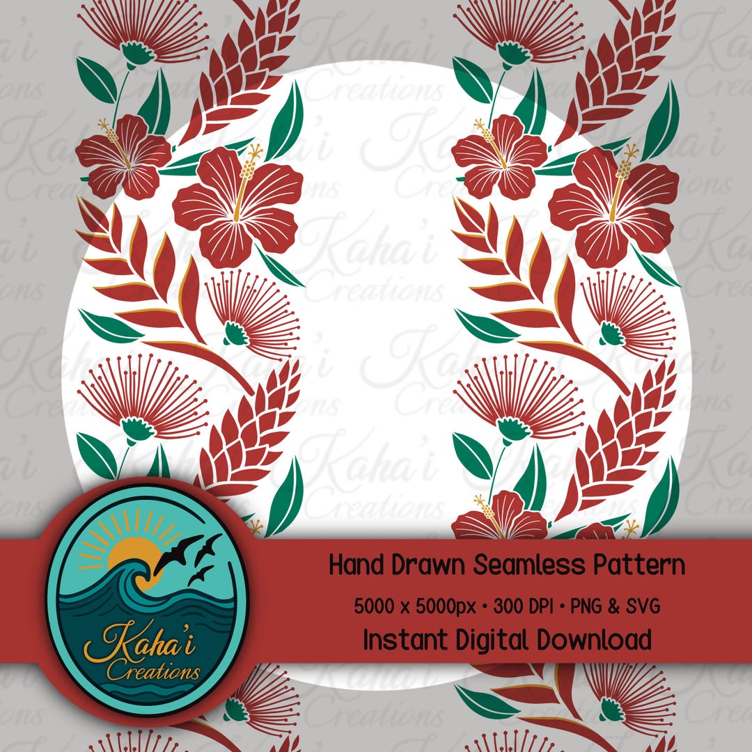 Red Tropical Floral Stripe Seamless Pattern SVG PNG | Hawaiian Hibiscus ...