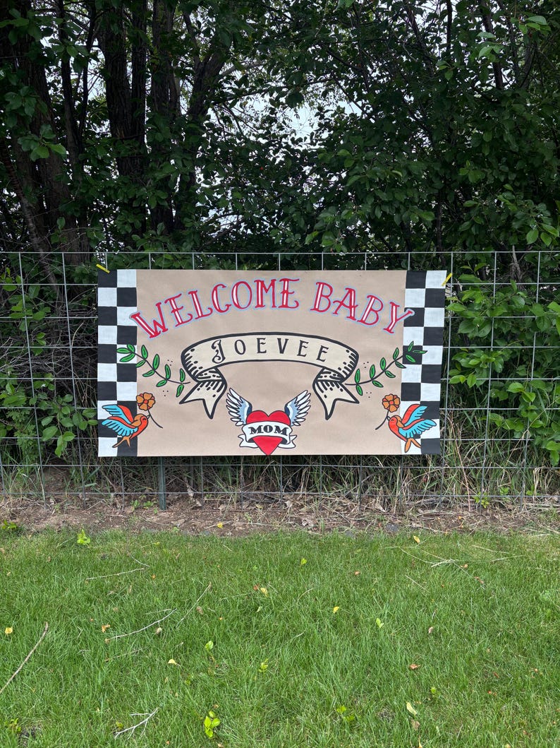 Rockabilly Baby Shower Banner | Vintage Tattoo-inspired Welcome Sign ...