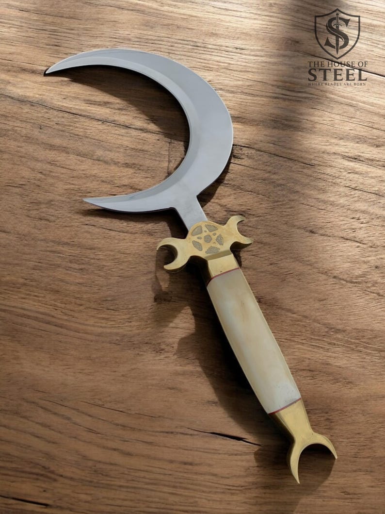 Crescent Handmade Moon Dagger, Ritual Athame Boline Curved Knife, Camel ...