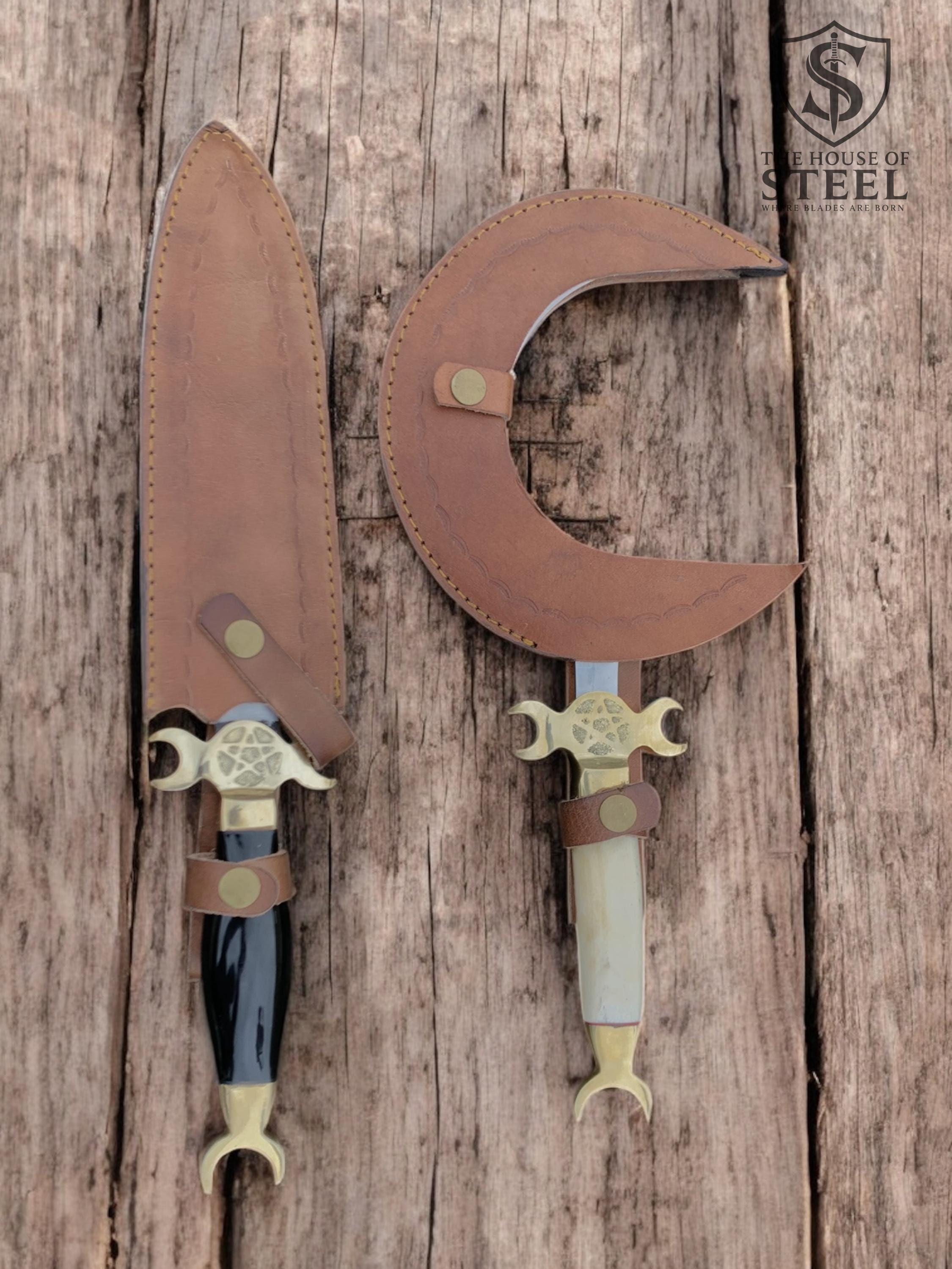 Crescent Handmade Moon Dagger, Ritual Athame Boline Curved Knife, Camel ...