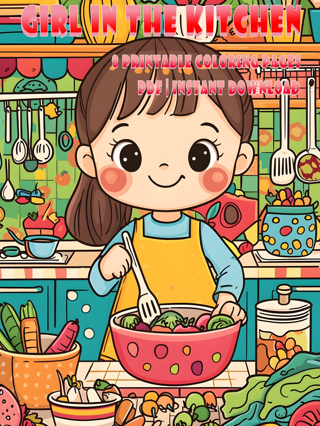 Girl in the Kitchen - 8 Printable Coloring Pages for Girls (PDF) - Etsy