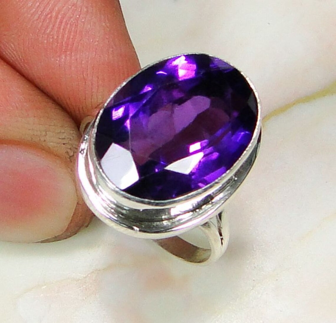 Big Amethyst Quartz Ring Natural Stone 925 Sterling Silver - Etsy