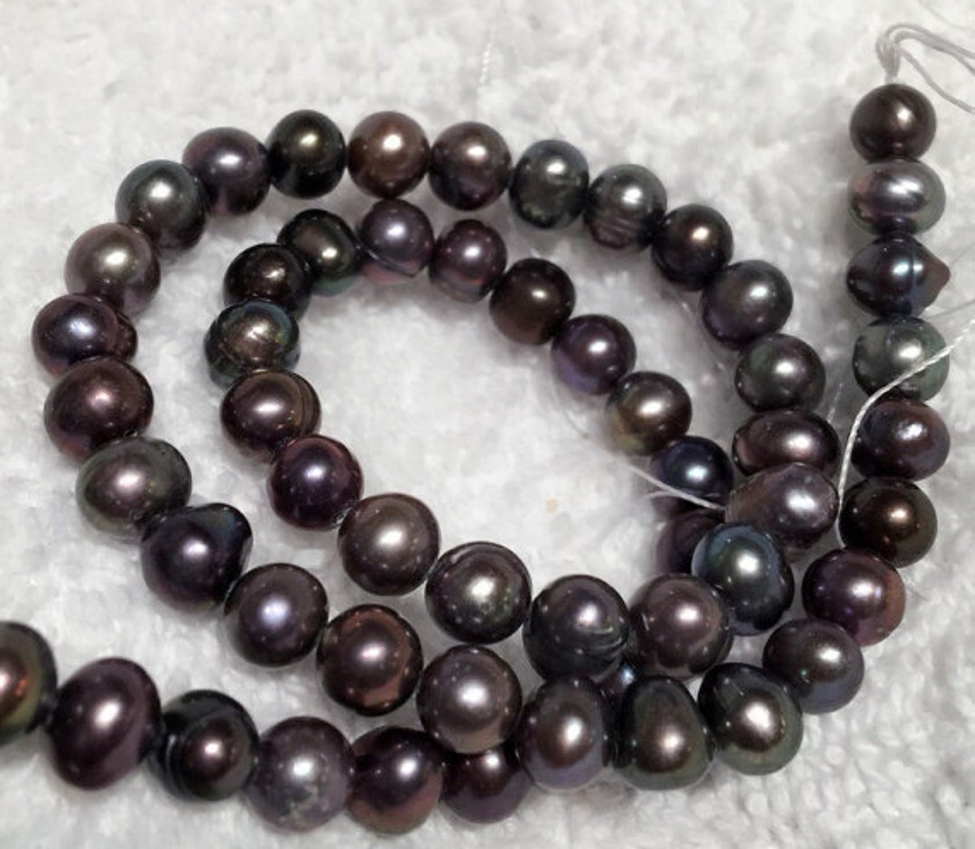 Round Potato Pearl, Freshwater Pearl, 7mm, Peacock, 15 Full Strand 70pc ...