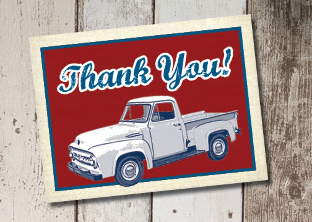 DIY Printable Vintage Truck Thank You Cards INSTANT DOWNLOAD - Etsy