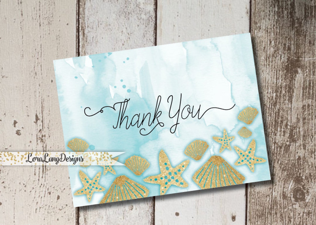 Digital Printable Ocean, Beach Themed Thank You Cards INSTANT DOWNLOAD ...