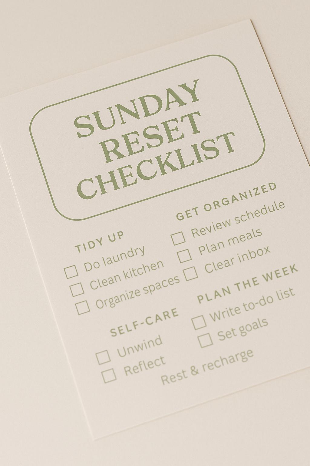 Sunday Reset Checklist Printable | Sage Green Minimal Weekly Reset ...