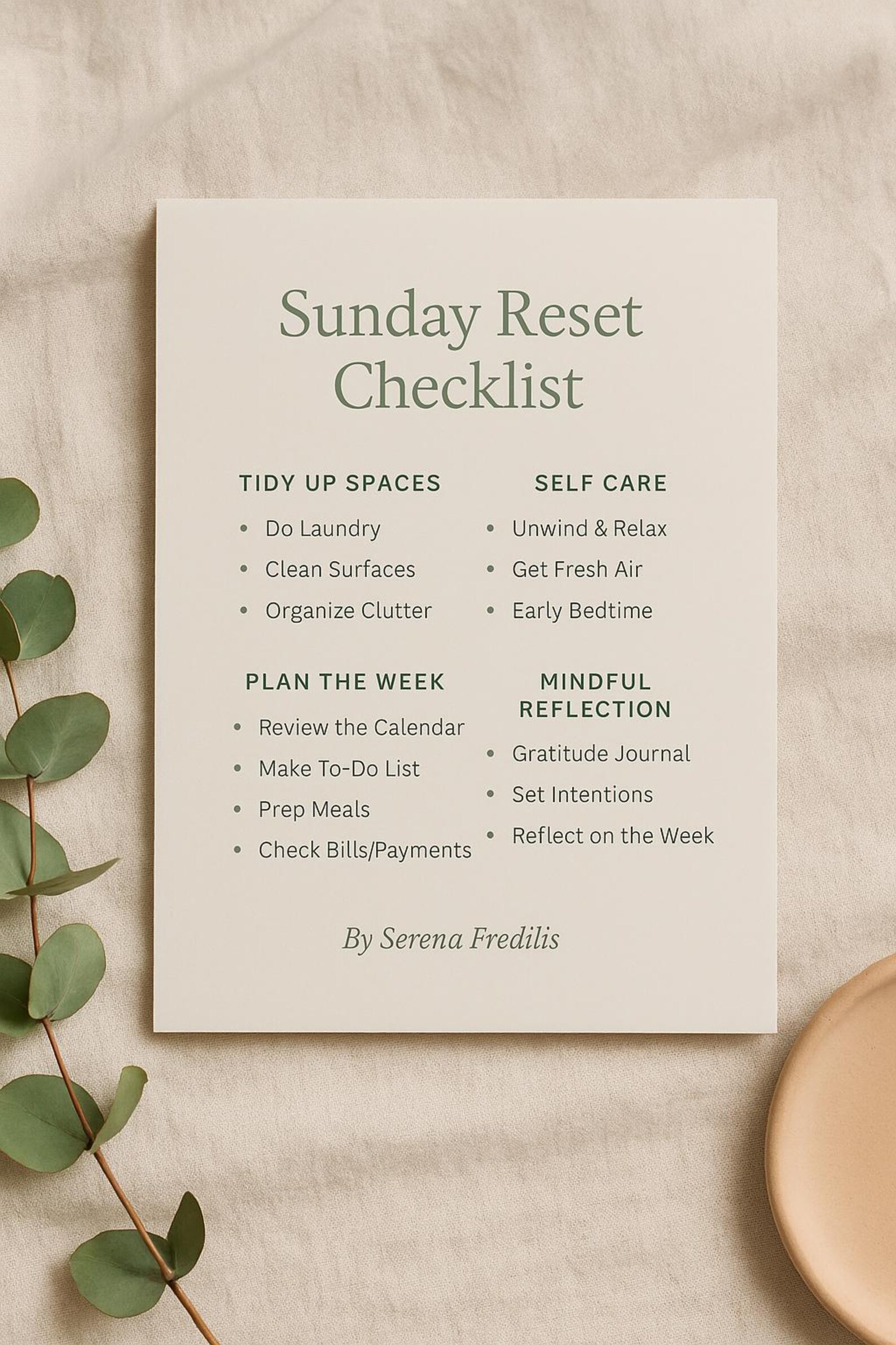 Sunday Reset Checklist Printable | Sage Green Minimal Weekly Reset ...