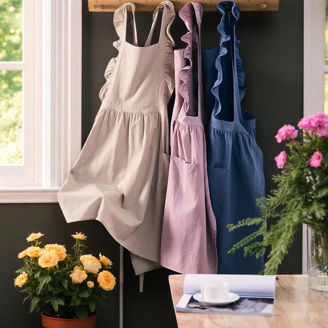 Cotton Linen Japanese Apron: Kitchen Pinafore With Pockets - Etsy