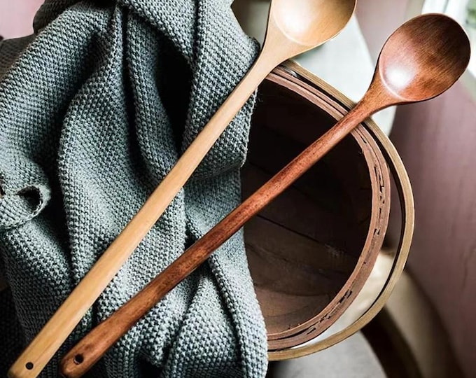 Wooden Cooking Spoon Hand Carved. Long Handle Serving Spoon, Wooden ...