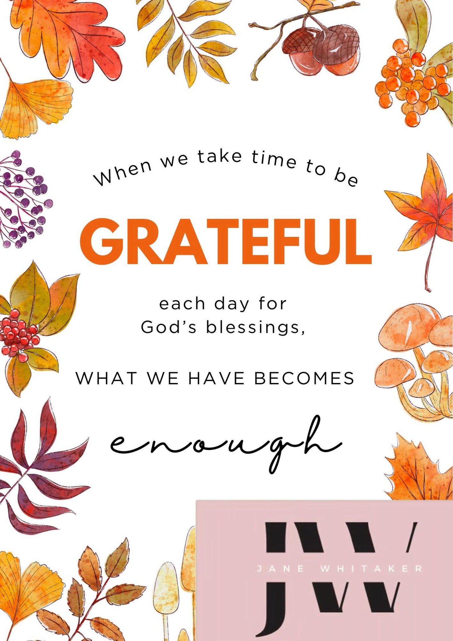 Thanksgiving Gratitude Quote Print: Watercolor Fall Leaves (digital ...