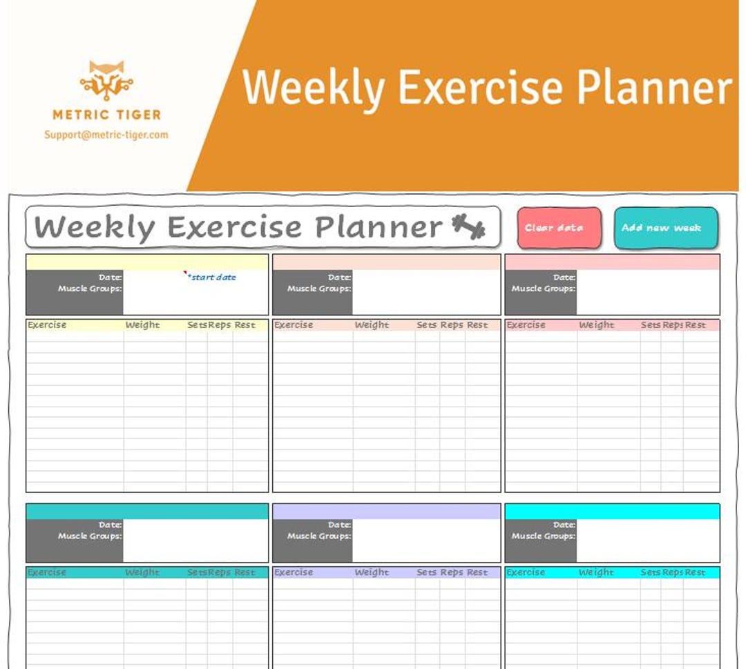 Excel Weekly Exercise Planner | Customizable Fitness Tracker (digital ...