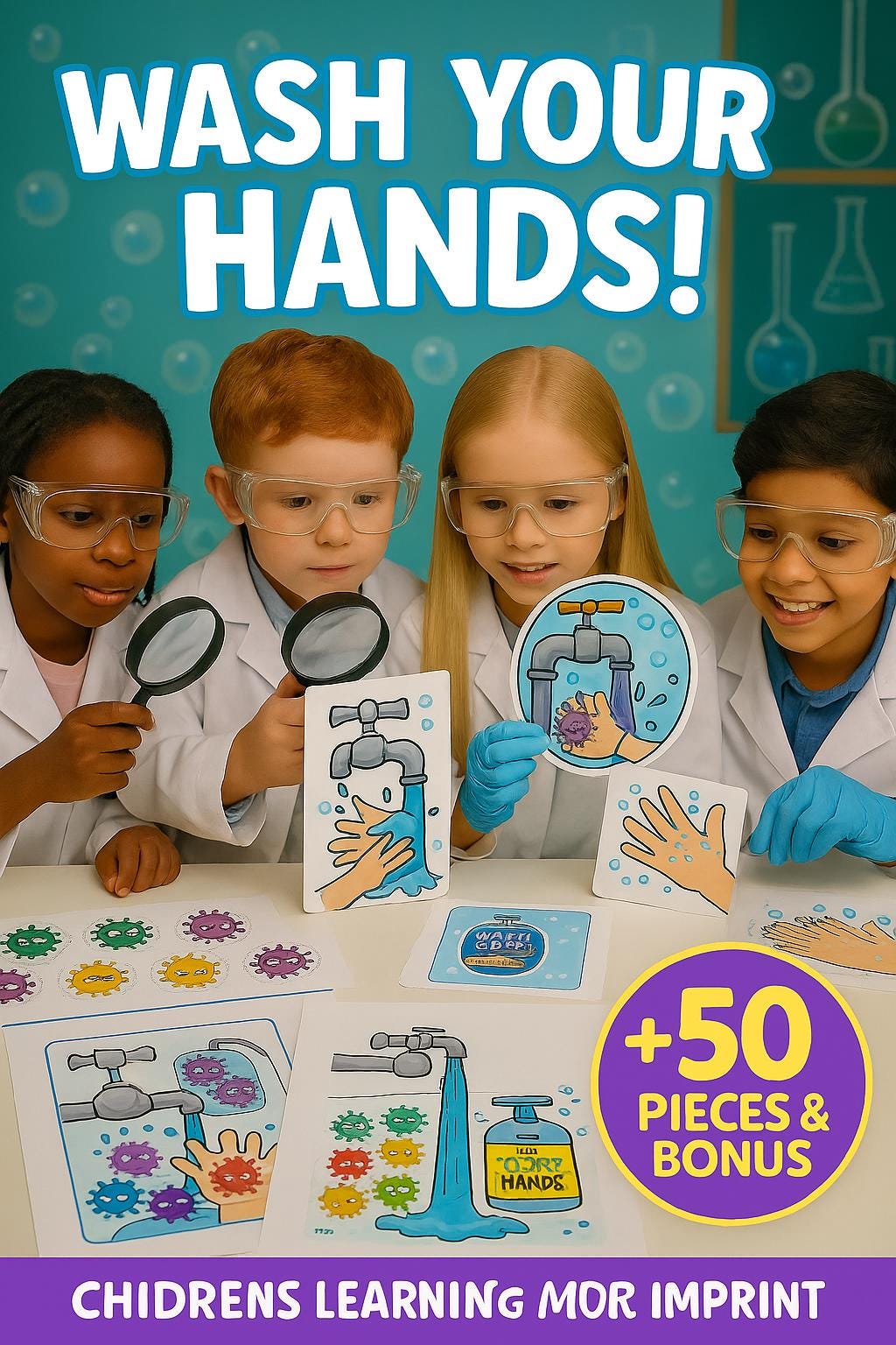 Wash Your Hands! Printable Hygiene Kit for Kids – 50+ Pieces, Germ Sort ...