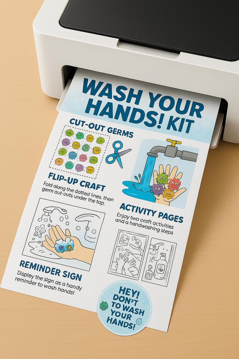 Wash Your Hands! Printable Hygiene Kit for Kids – 50+ Pieces, Germ Sort ...