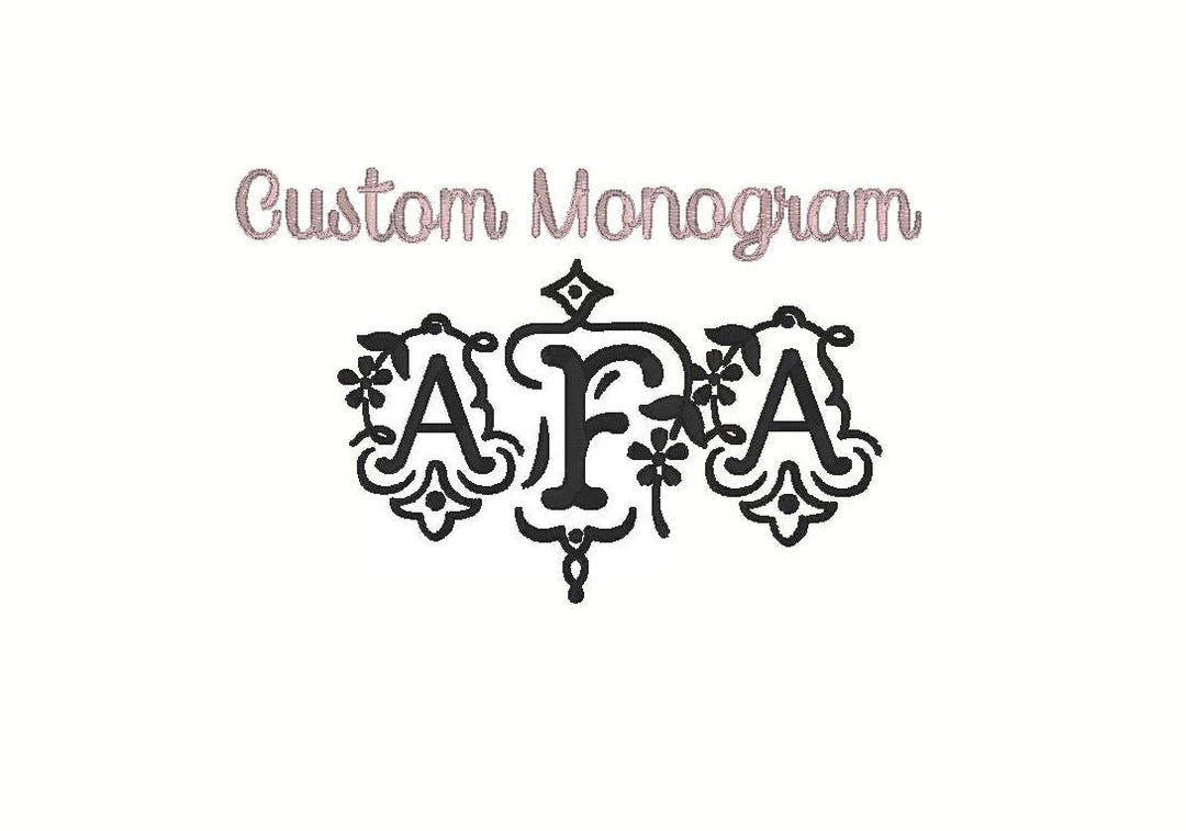 Custom Fishtail Monogram Embroidery Design, Custom 3 Letter Monogram ...
