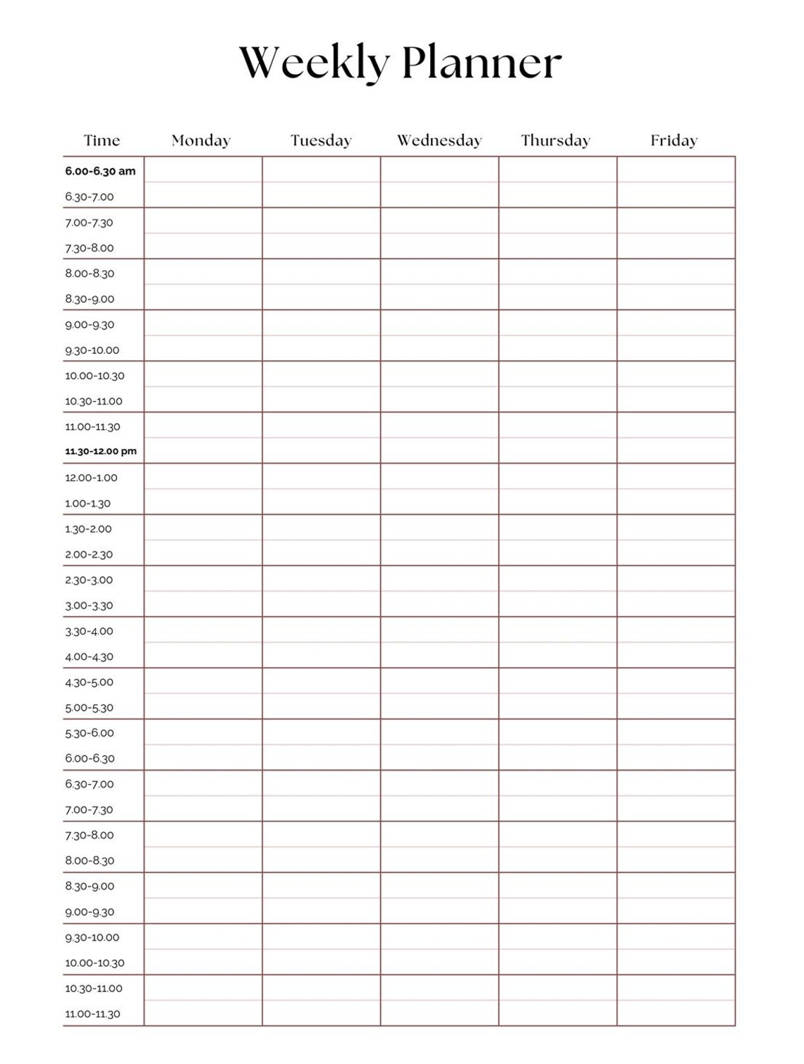 Weekly Schedule for Supernote - Etsy