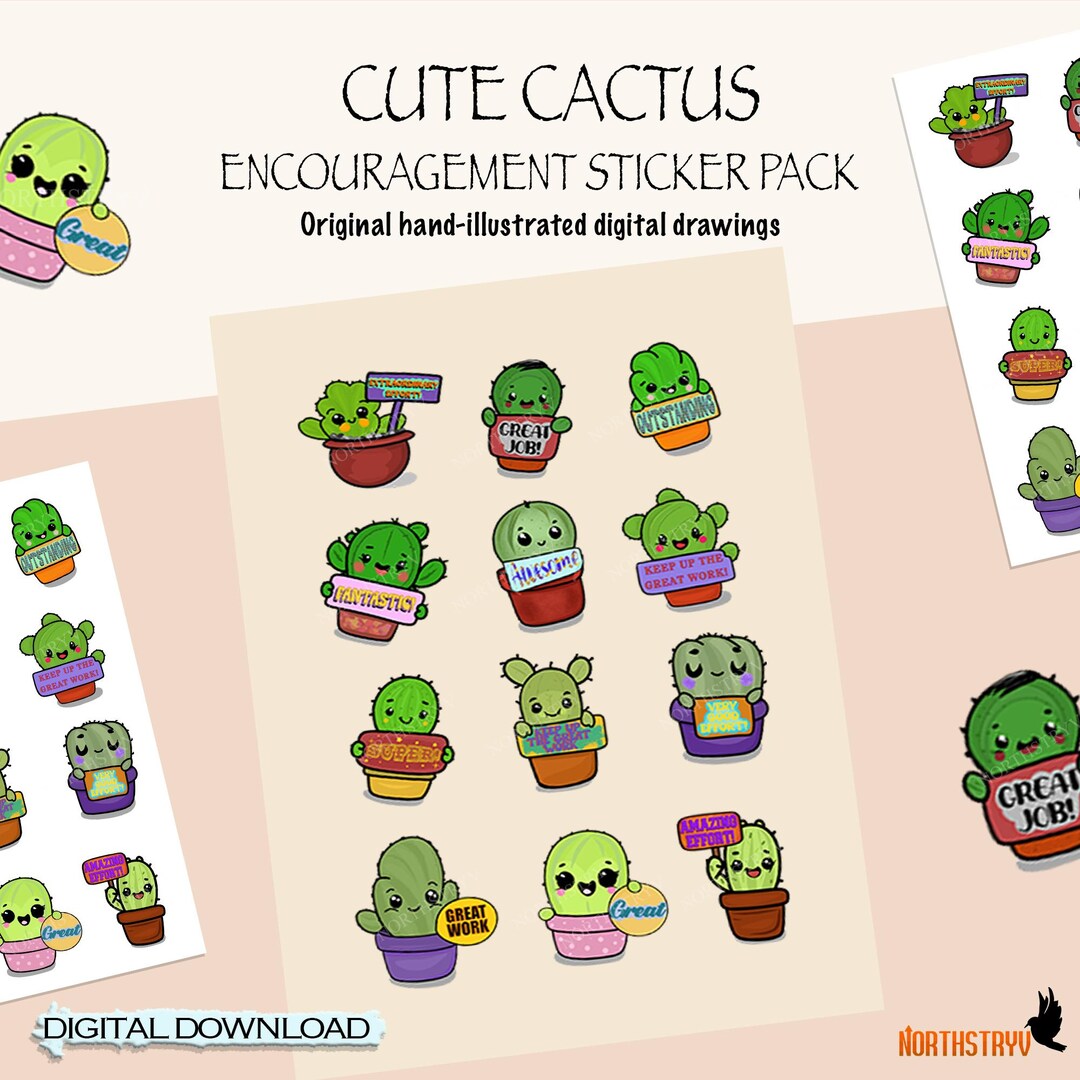 Cactus Reward Stickers for Kids | Cute Cacti Motivational Clip Art ...