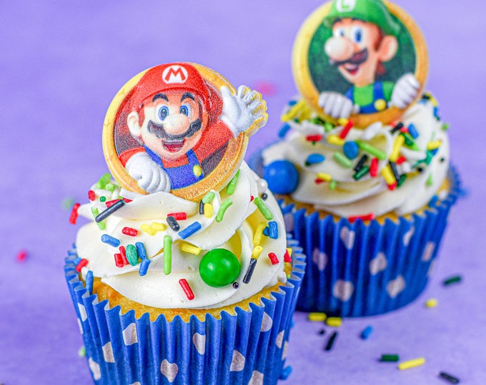 Super Mario Bros Cupcake Toppers | Mario & Luigi Cupcake Rings, Cake ...