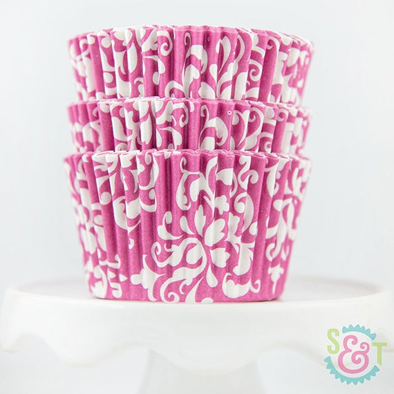 Damask Pink Cupcake Liners | Pink Damask Greaseproof Baking Cups - 36 ...