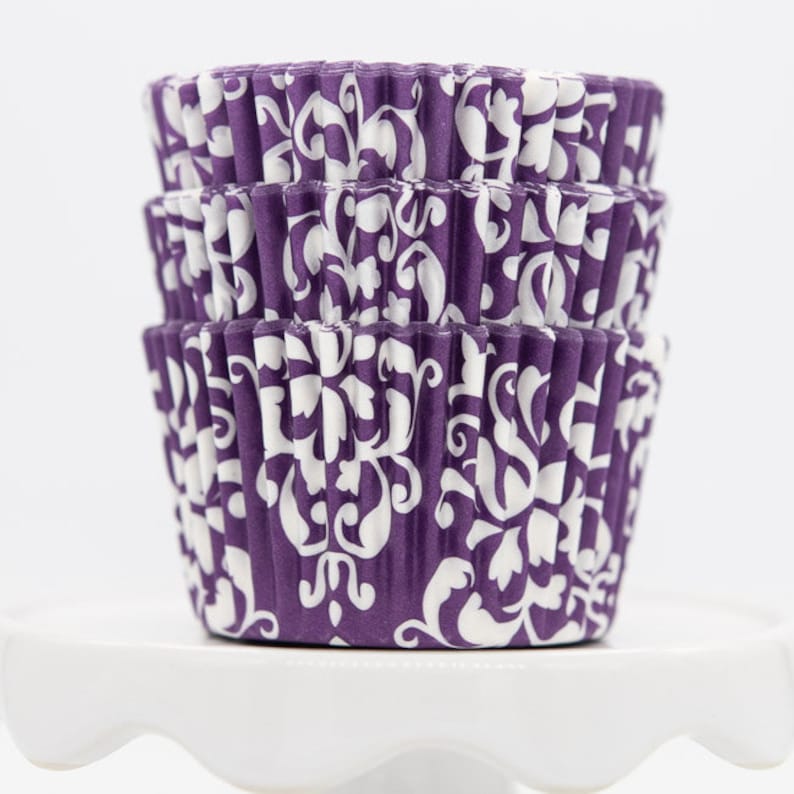 Damask Purple Cupcake Liners | Purple Damask Greaseproof Baking Cups ...