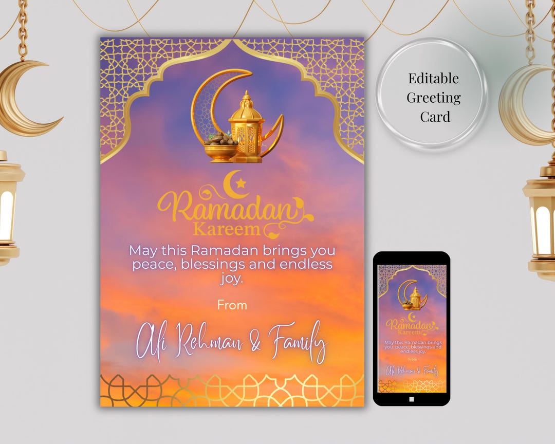 Editable Ramadan Kareem Greeting Card, Printable and Digital Ramzan ...