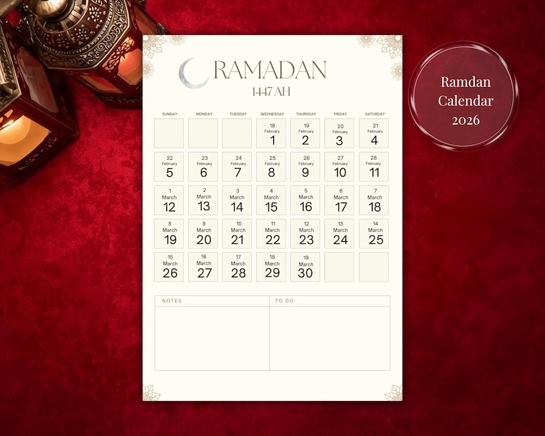 Ramadan Calendar 2026 A4 Size Pdf Print, Printable Ramdan 1447 AH ...
