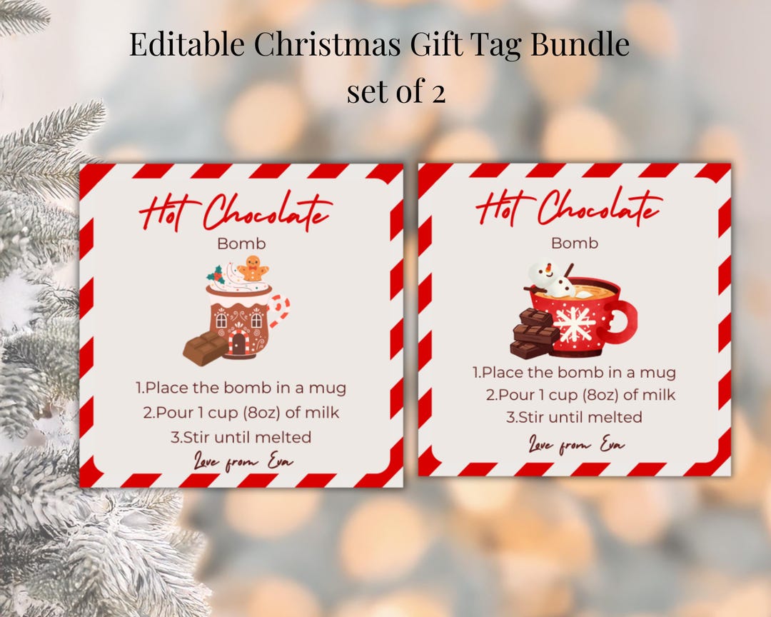 Editable Hot Chocolate Bomb Christmas Gift Tag, Canva Template (digital ...