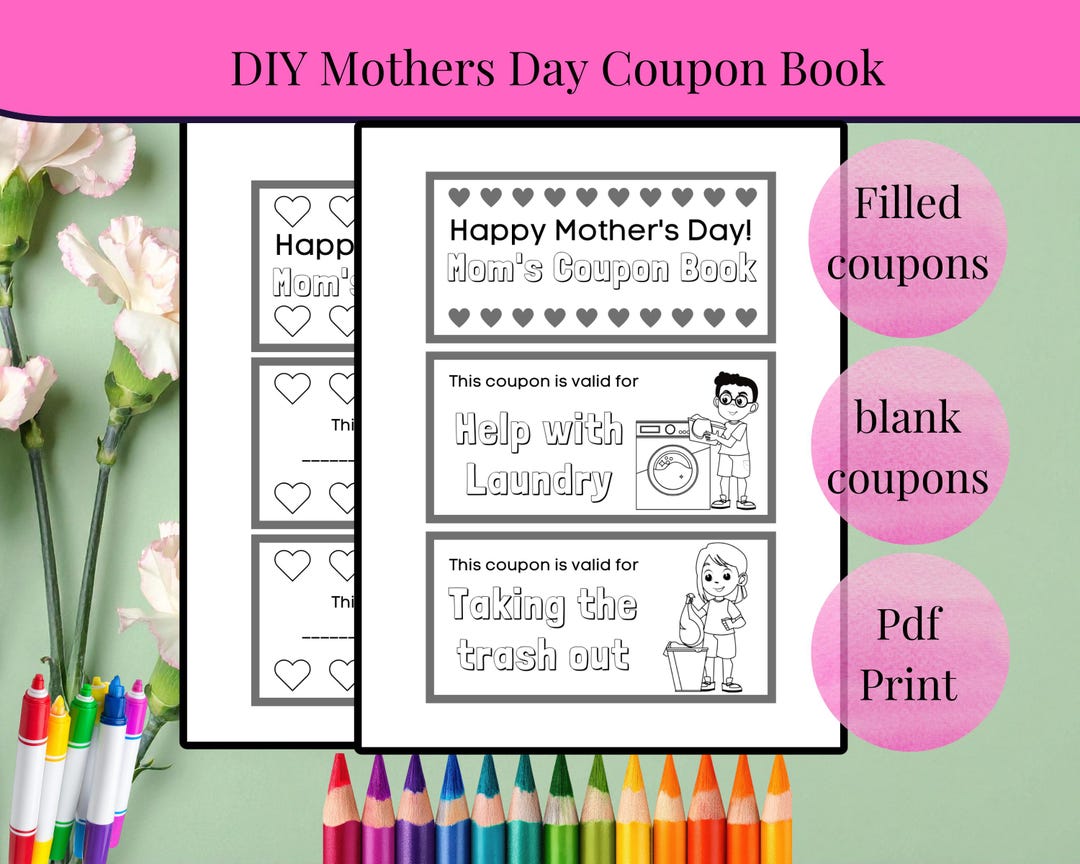 Mothers Day Coupon Book Printable, Mom Gift DIY , PDF Print Files ...