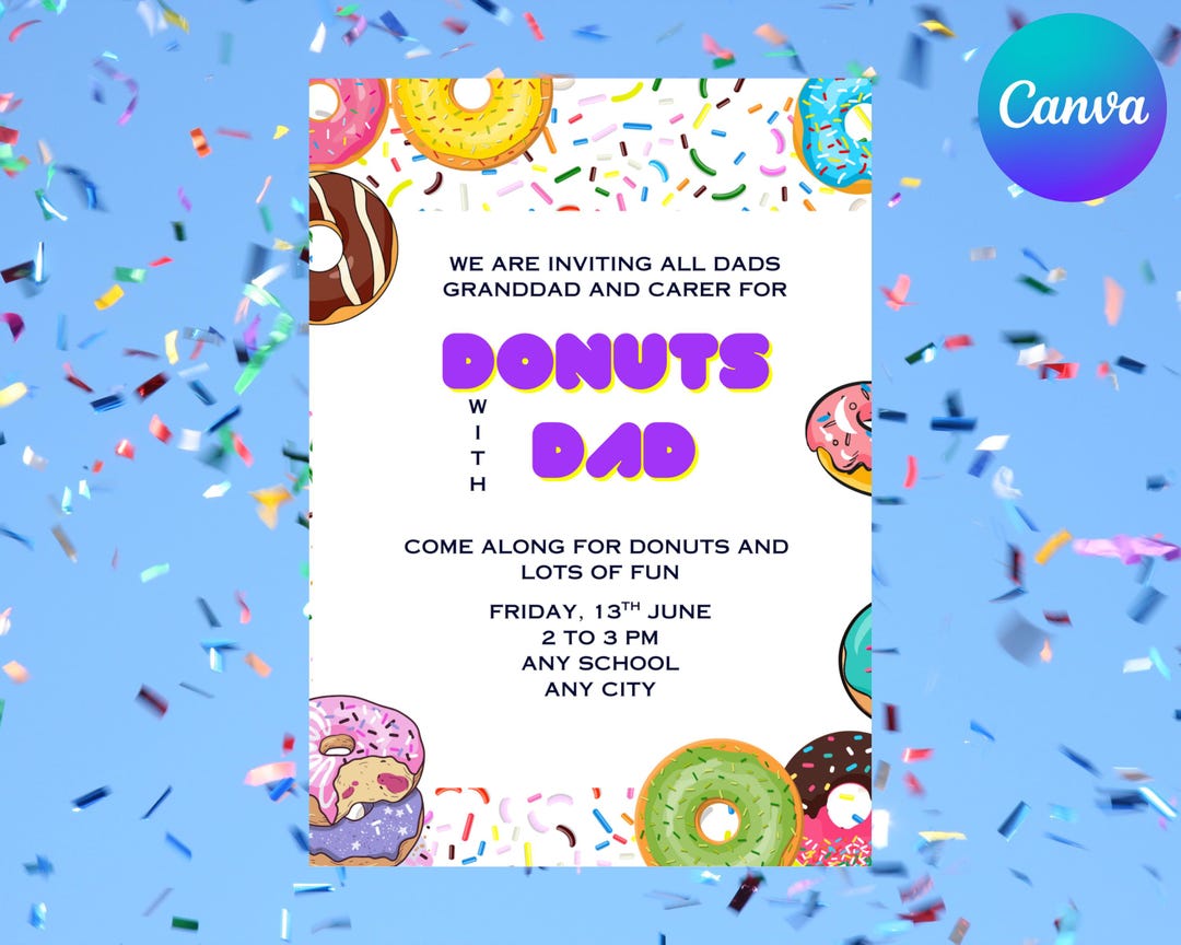 Donuts With Dad Editable Invitation Card Fathers Day Breakfast Invite ...