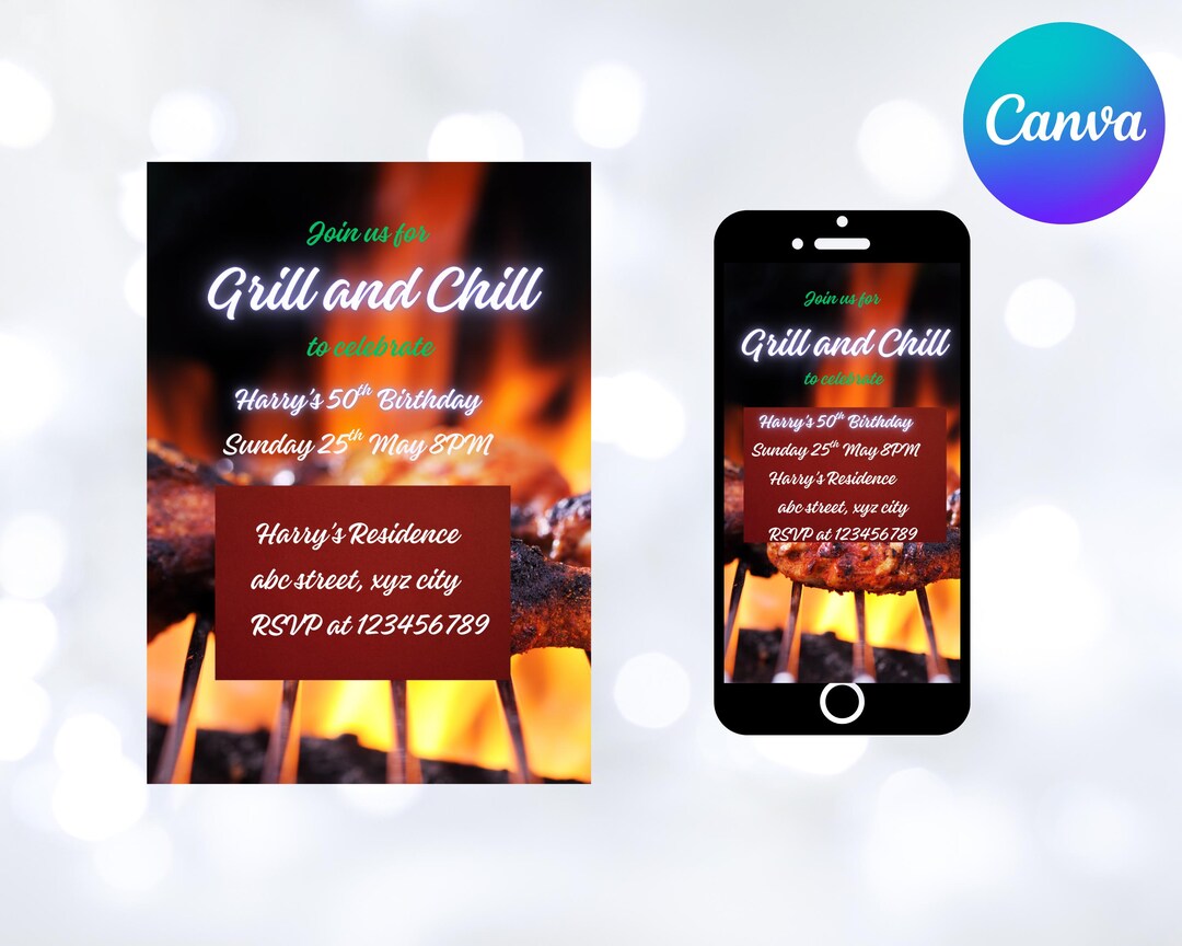 Grill and Chill Editable Birthday Invite for Adults - Etsy