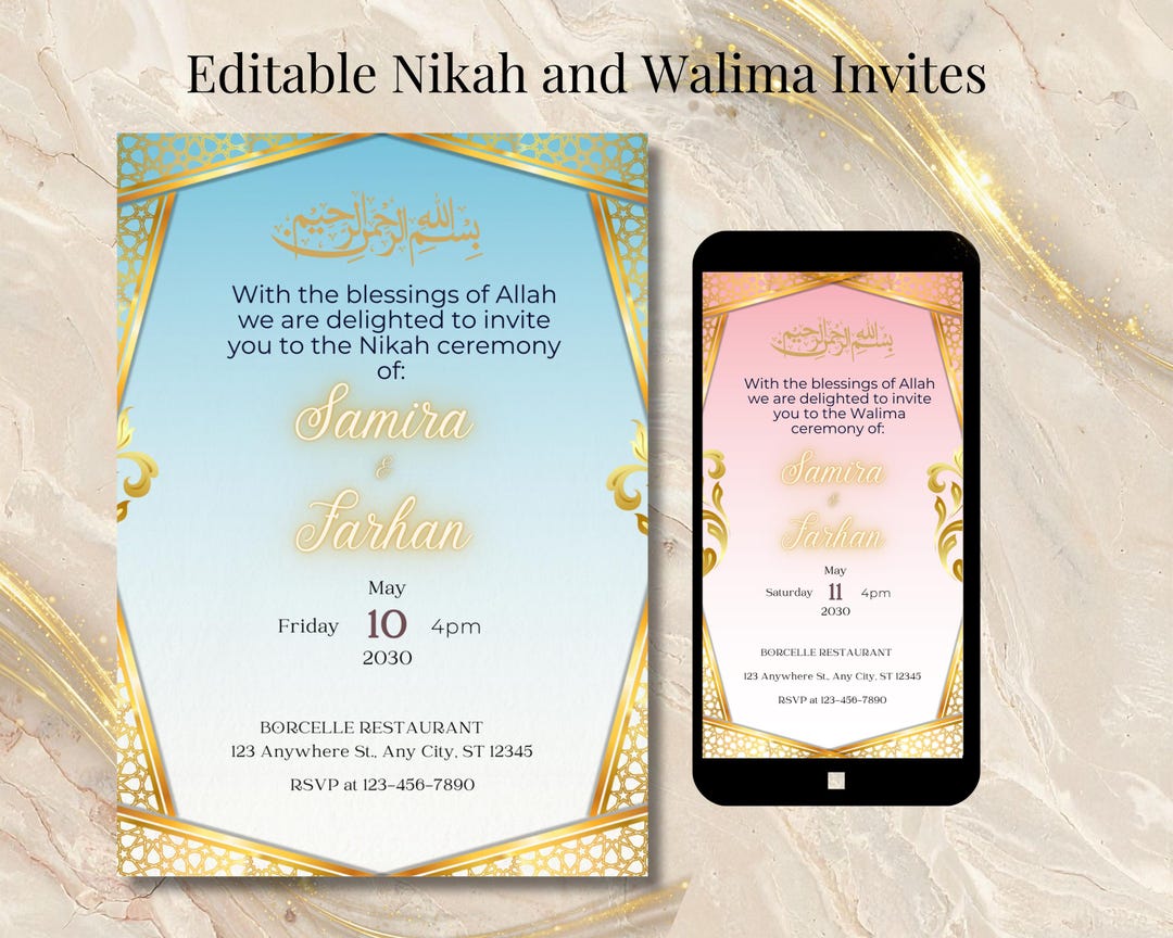 Editable Nikah Walima Invitation: Muslim Wedding Canva Template ...