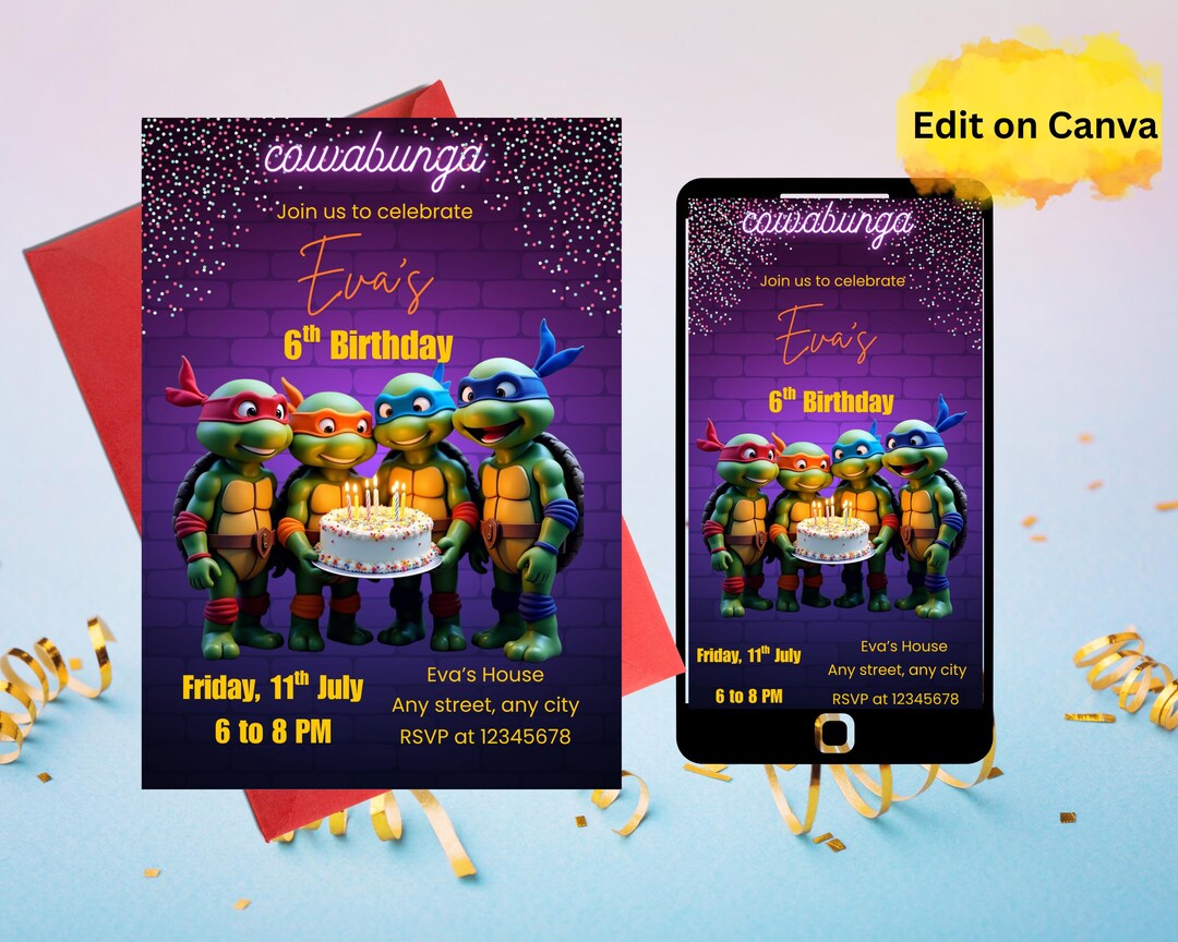 Editable Tmnt Birthday Invitation, Ninja Turtles Theme Digital and ...