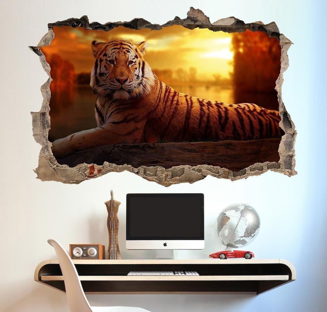 Tiger 3D Window View Wall Decal: Majestic Vinyl Mural - Etsy