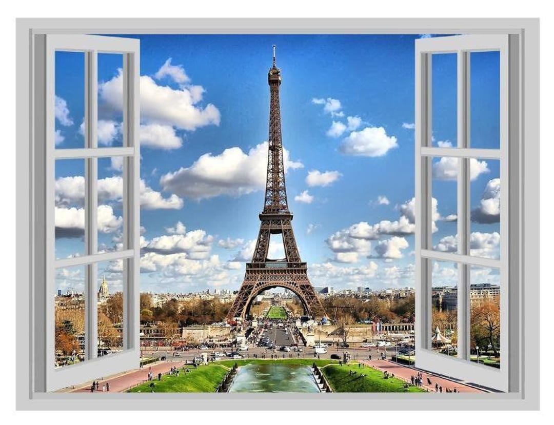 Eiffel Tower 3D Window View Wall Decal: Paris France Poster (45x60cm ...
