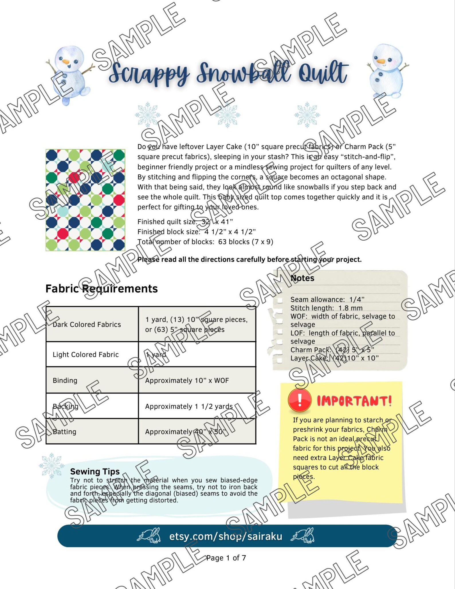 Quilt Pattern - Scrappy Snowball Quilt - Etsy