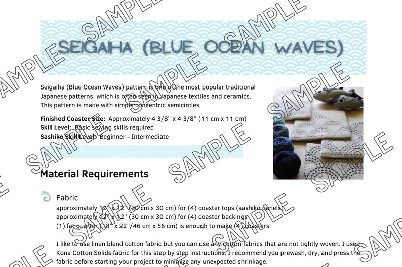 Sashiko Coaster Tutorial: Seigaiha Blue Ocean Waves (PDF Pattern) - Etsy