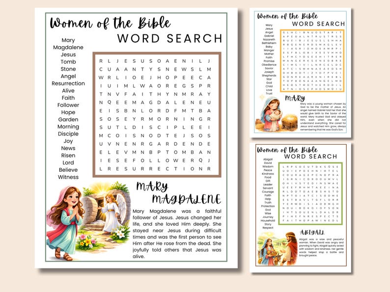 10 Women of the Bible Word Search Activity Pack for Kids - Etsy