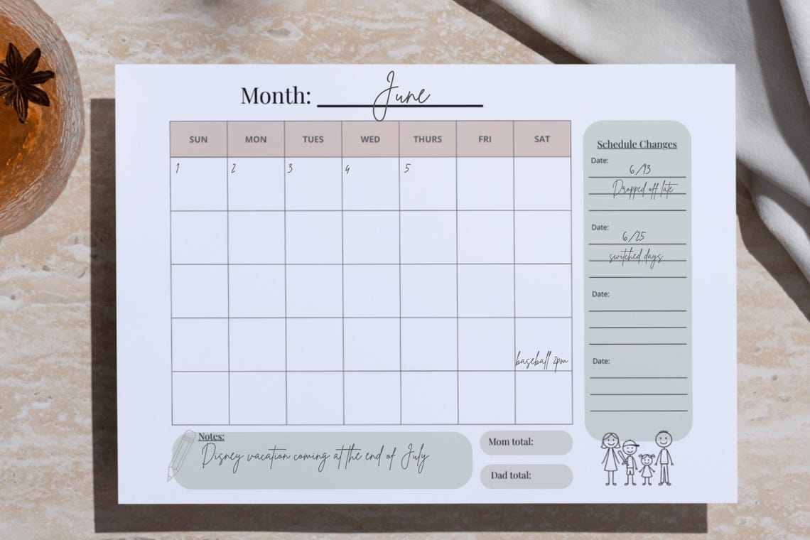Co-parenting Calendar | Printable Family Calendar for Parent ...