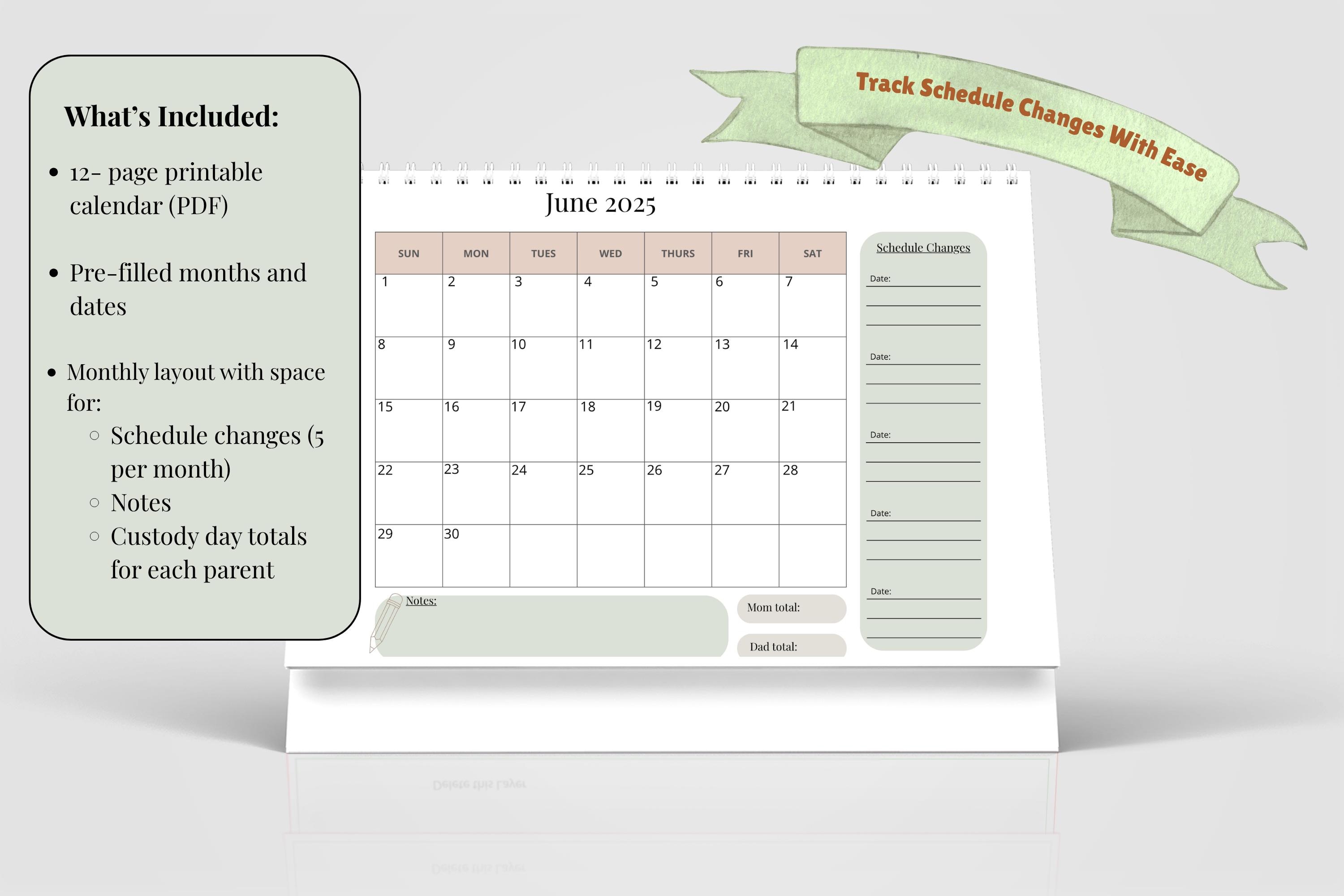 12-month Co-parenting Calendar | Printable Family Custody Planner | Pre ...