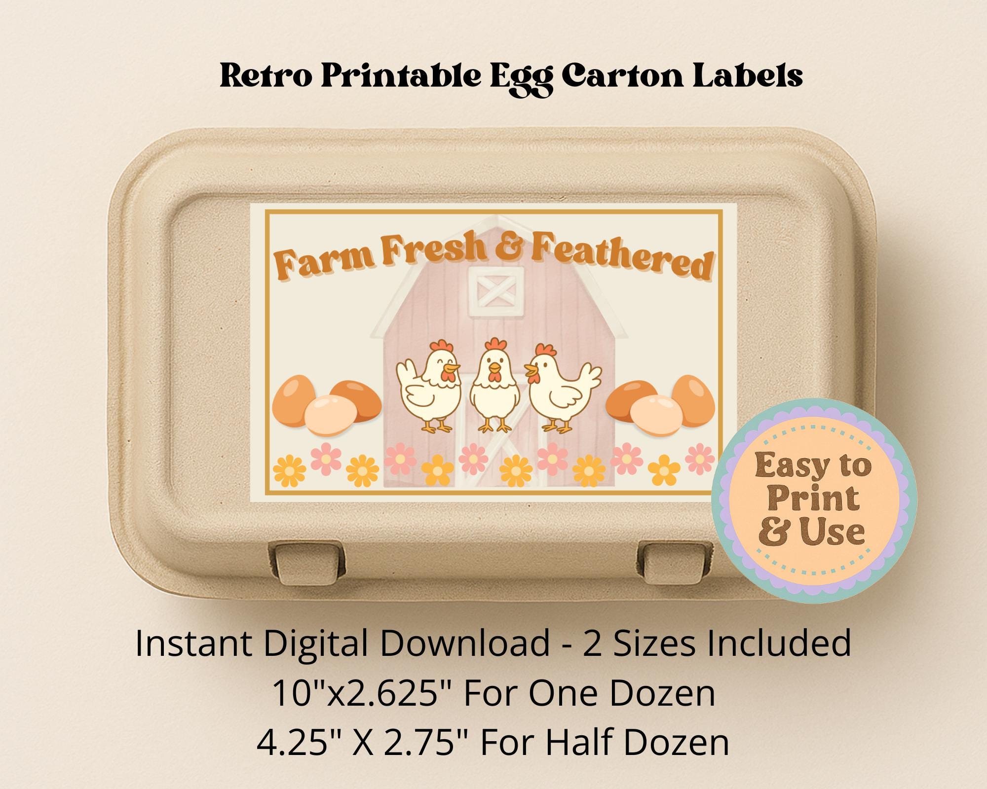 Printable Egg Carton Label | Retro Farm Fresh & Feathered Design ...