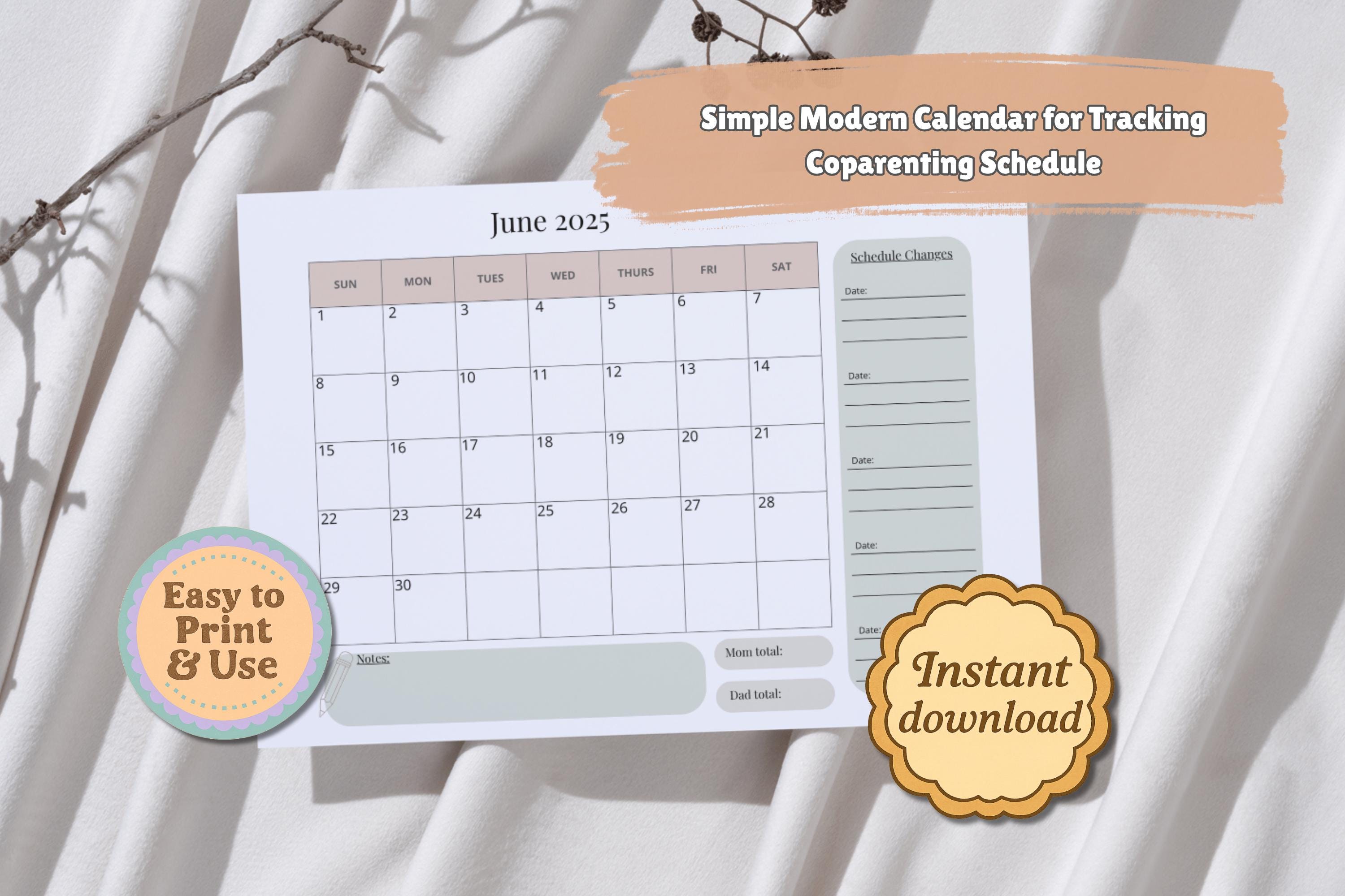 12-month Co-parenting Calendar | Printable Family Custody Planner | Pre ...