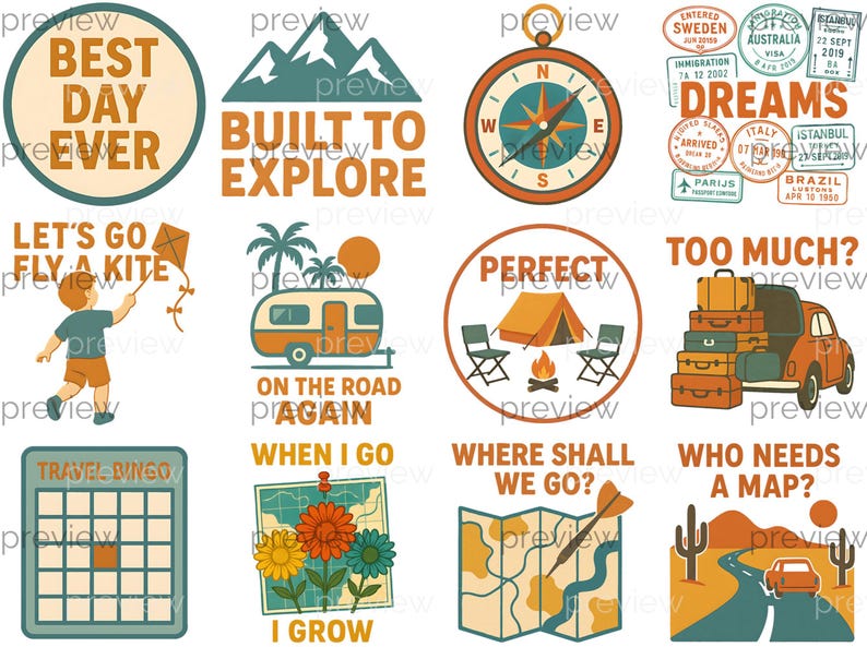 Retro Road Trip Clipart Collection for Travel Lovers - Perfect for ...