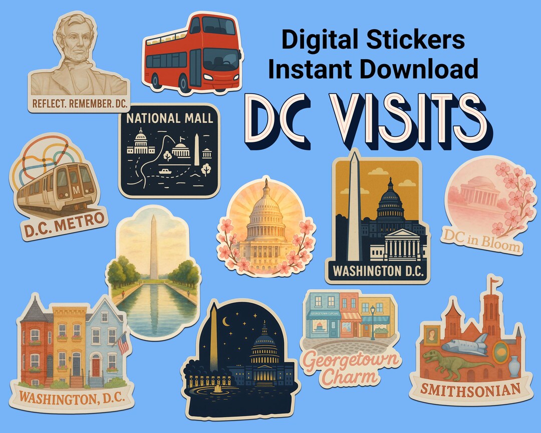 Discover Washington DC Sightseeing Stickers - Iconic Landmarks, Cherry ...